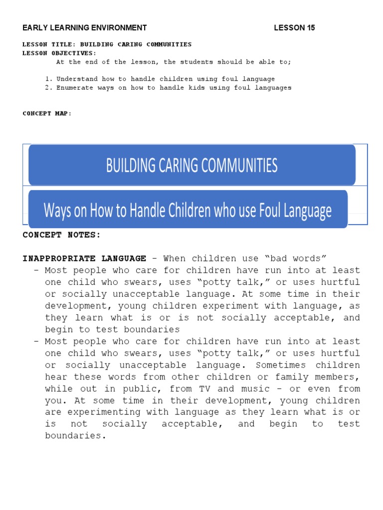 Lesson 15 - Building Caring Communities (Handling Children Who Use Foul ...