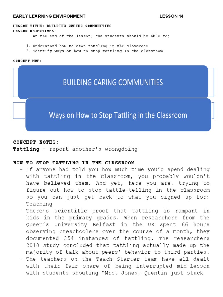 Lesson 14 - Building Caring Communities (Handling Tattling) | PDF ...