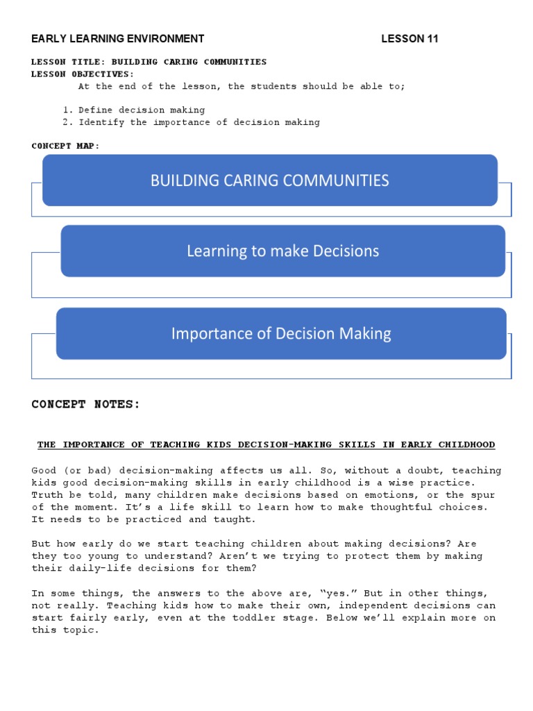 Lesson 11- Building Caring Communities | PDF | Decision Making | Early ...