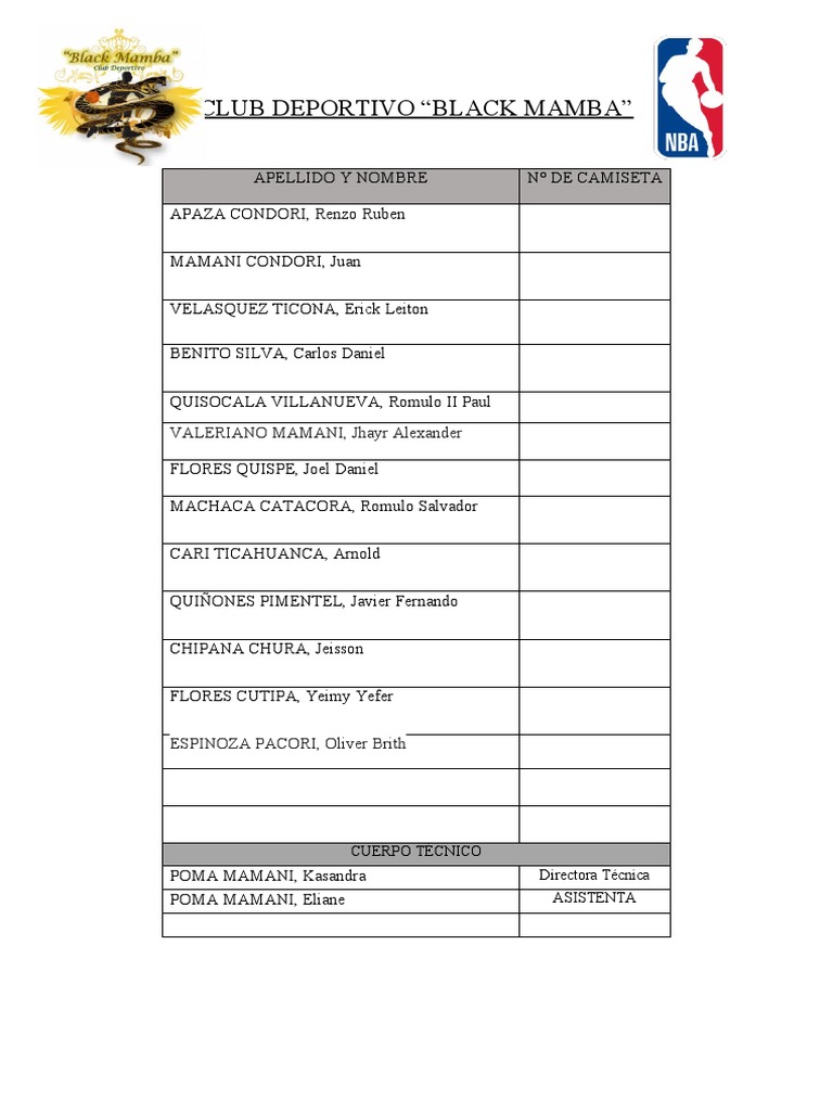 Club Deportivo Black Mamba 2022 Varones | PDF