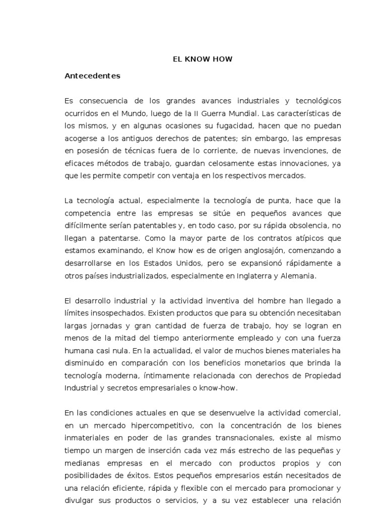 Importancia del Know-How en Empresas | PDF | Patentar | Saber como