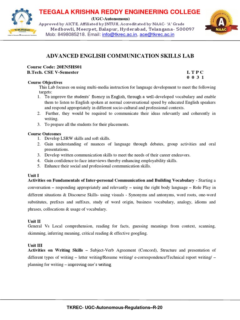 Advanced English Communication Skills Lab | PDF | Reading Comprehension ...