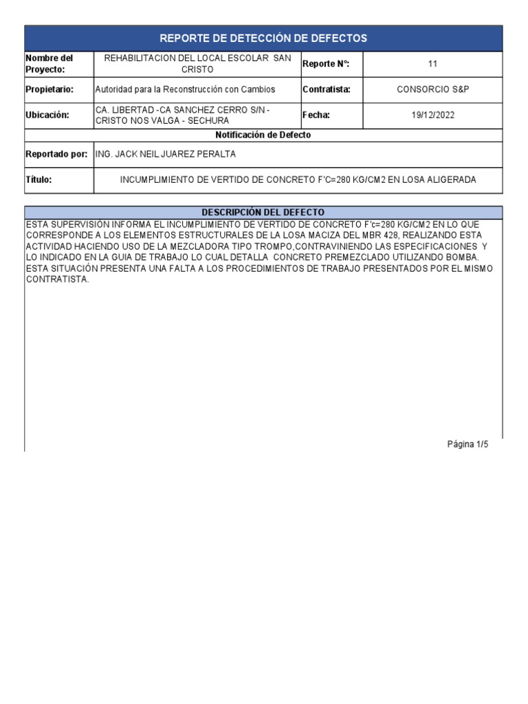Acciones Correctivas A La Notificación de Reporte de Defecto de Obra ...