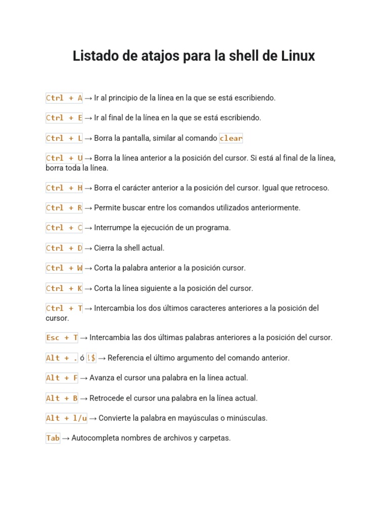 Listado de Atajos para La Shell de Linux | PDF