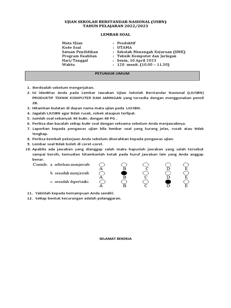 Soal Us Produktif TKJ 2023 | PDF