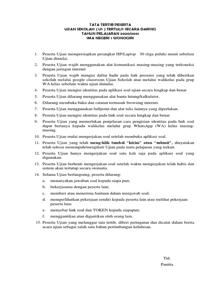 TATA-TERTIB-PESERTA-UJIAN-SEKOLAH | PDF