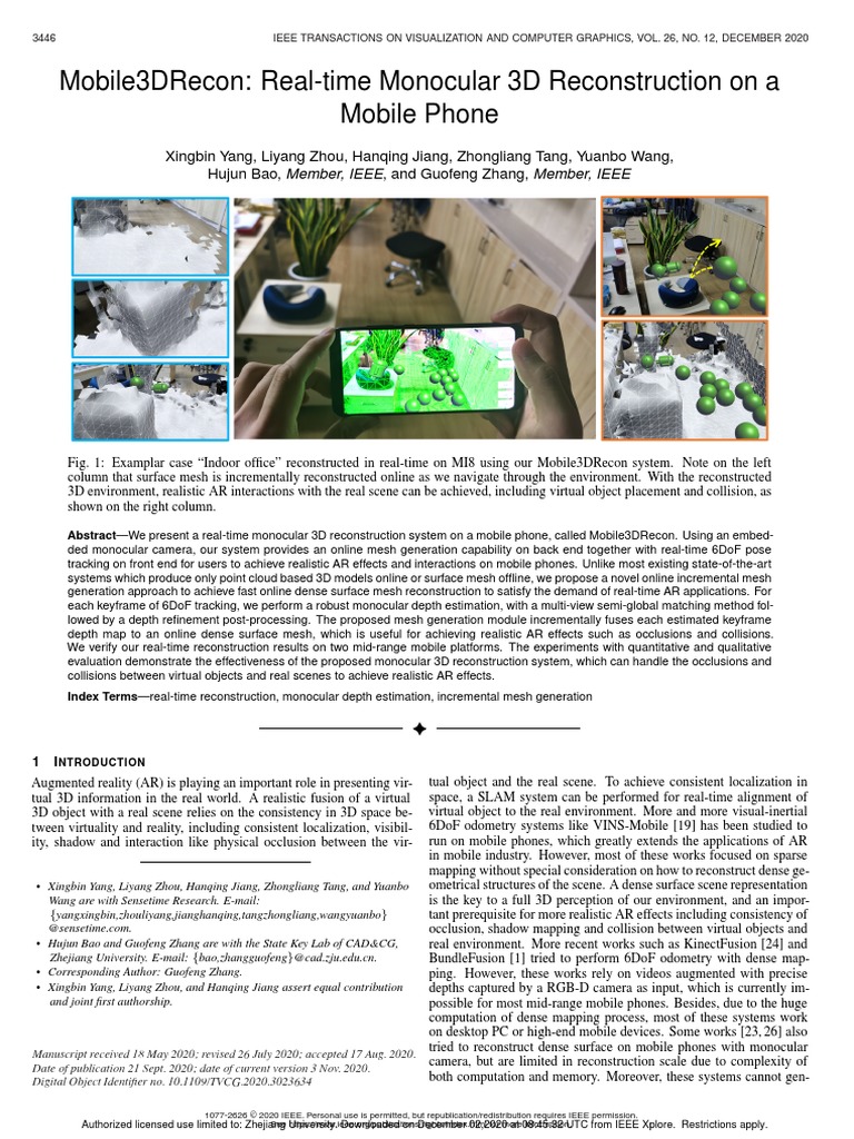 Mobile 3d Recon Pdf 3 D Computer Graphics Imaging