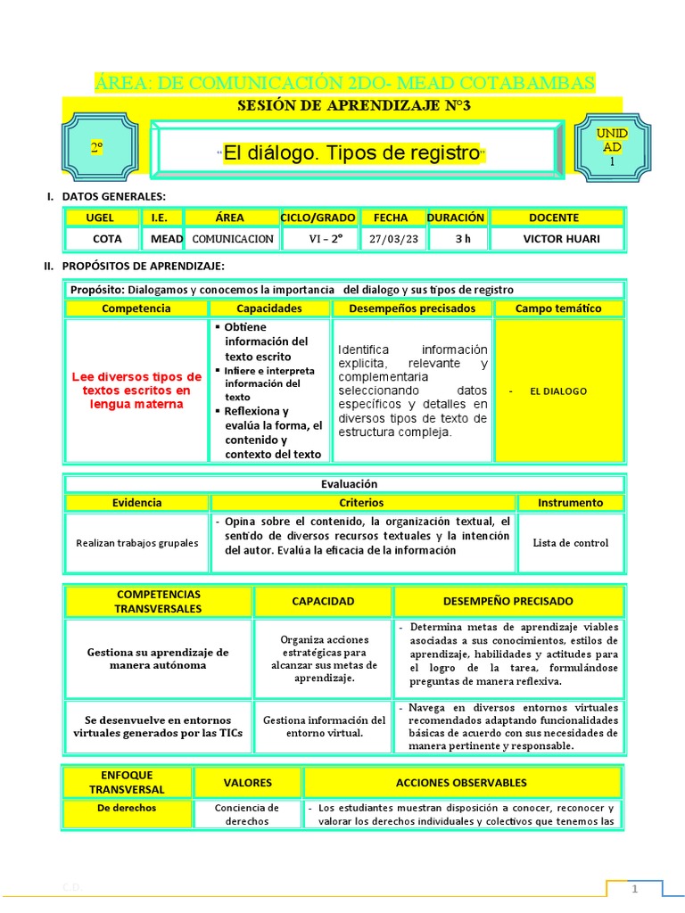 2d° SESIÓN DE APRENDIZAJE.2 COMU. | Descargar gratis PDF | Aprendizaje | Evaluación