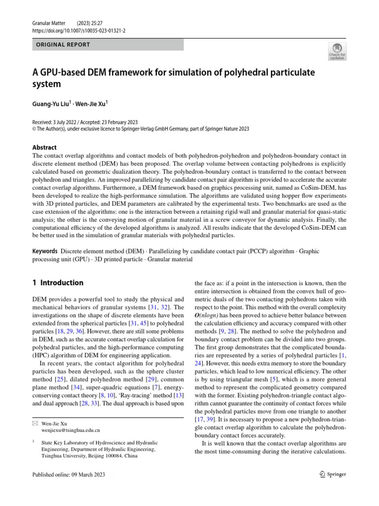 A Gpu Based Dem Framework For Simulation Of Polyhedral Particulate System Pdf Multi Core 7450