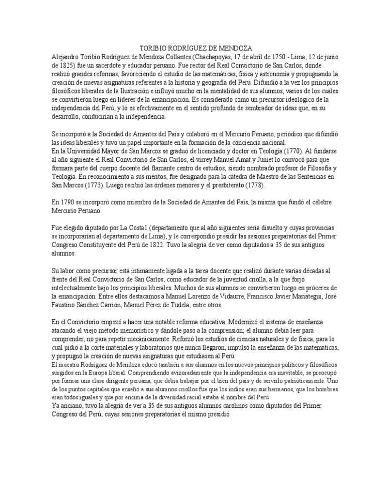 Biografía de Toribio Rodríguez de Mendoza | PDF | América del Sur