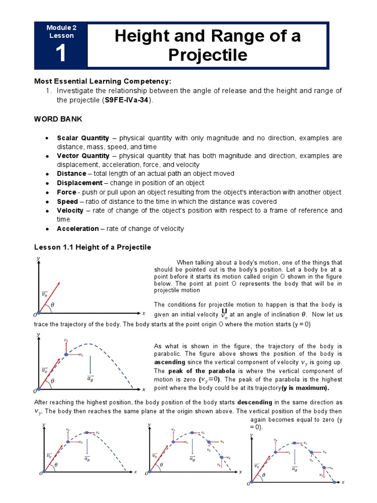 Module 2 Height and Range of A Projectile | PDF | Mechanics | Classical Mechanics