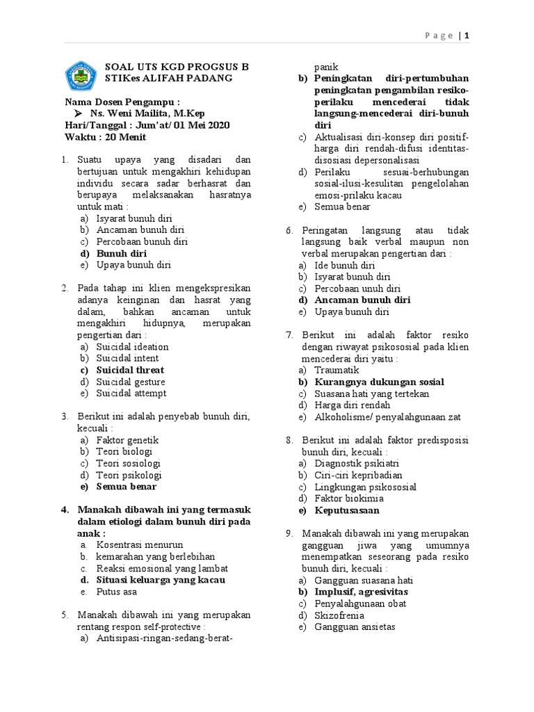 Soal Uts KGD Progsus B | PDF