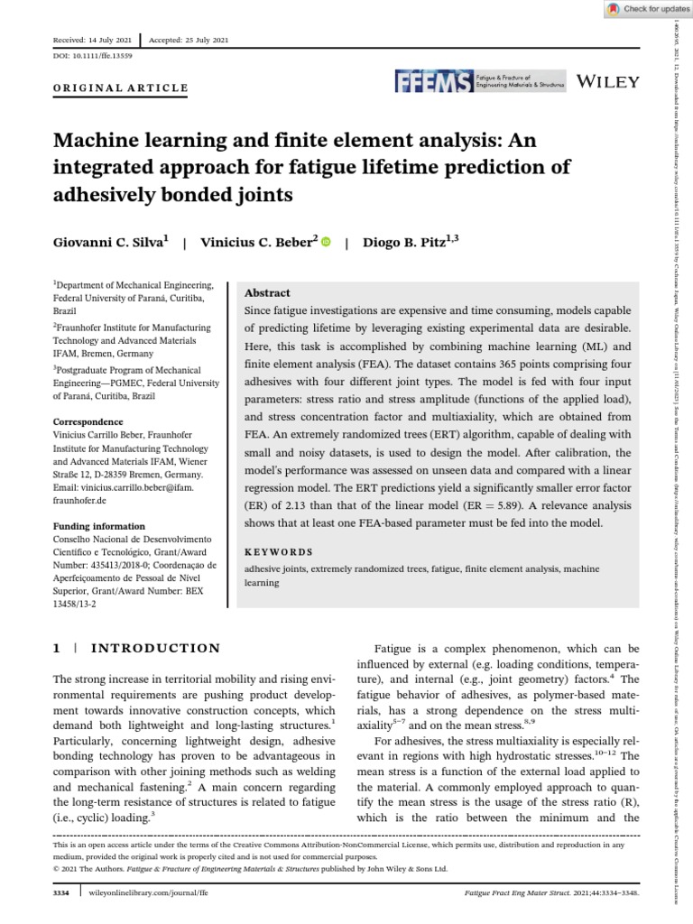 Fatigue Fract Eng Mat Struct - 2021 - Silva - Machine Learning and Finite Element Analysis An ...