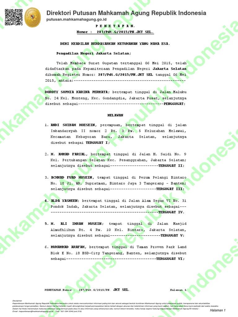 Putusan 287 PDT.G 2015 PN - JKT Sel. 20230522090707 | PDF