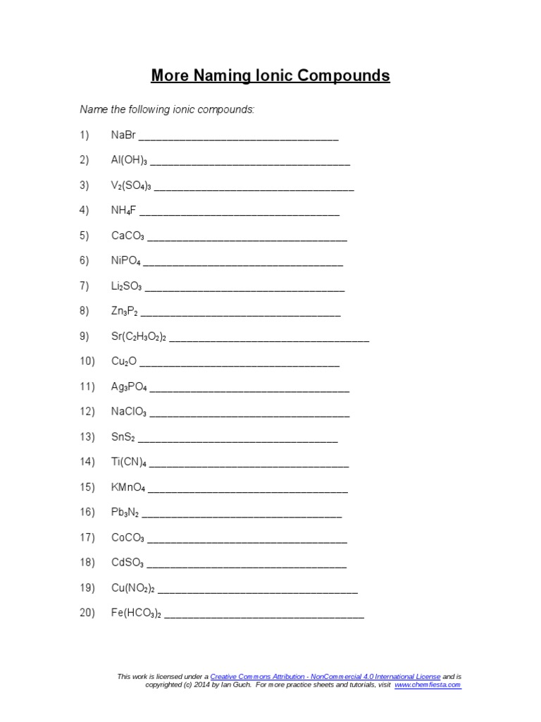 More Naming Ionic Compounds | PDF | Ion | Hydroxide