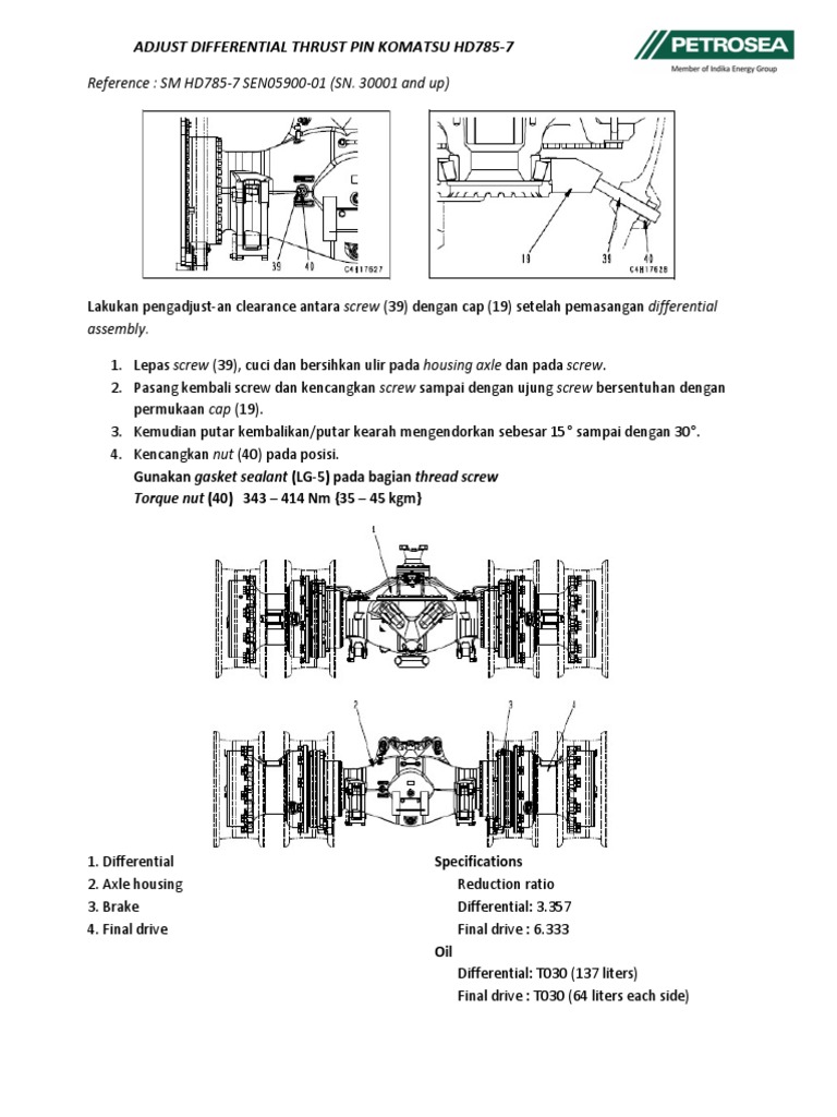 Adjust Differential Thrust Pin Komatsu HD785-7 | PDF