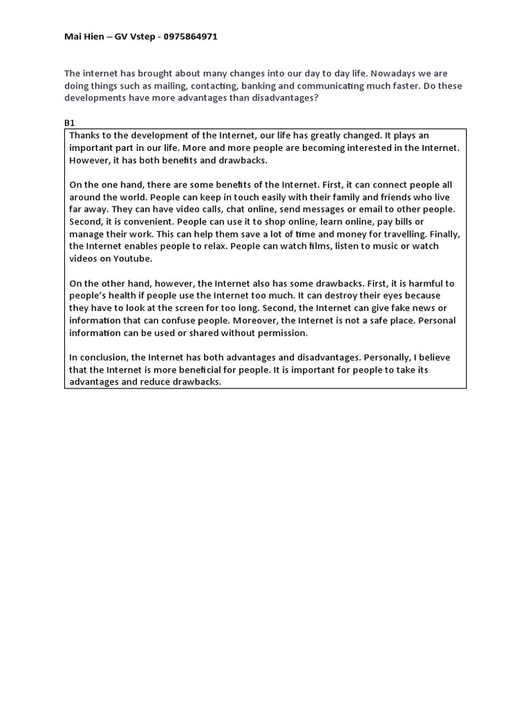 Essay - Internet B1 | PDF | Social Science | Computers