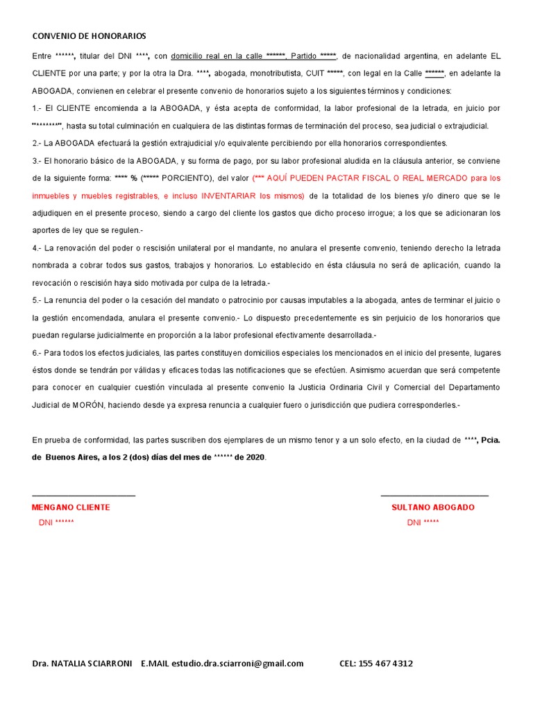 Convenio Honorarios Sucesion Modelo-1 | PDF | Justicia | Crimen y violencia