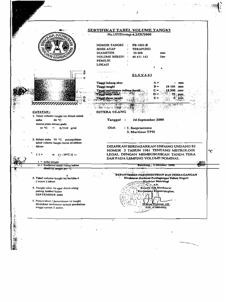 Tabel Kalibrasi Tanki | PDF