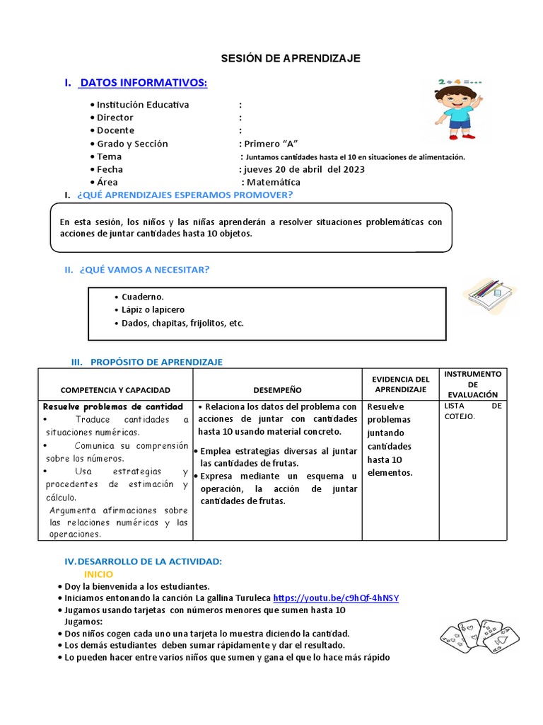Juntamos Cantidades hasta 10 en Primero | PDF | Evaluación | Aprendizaje