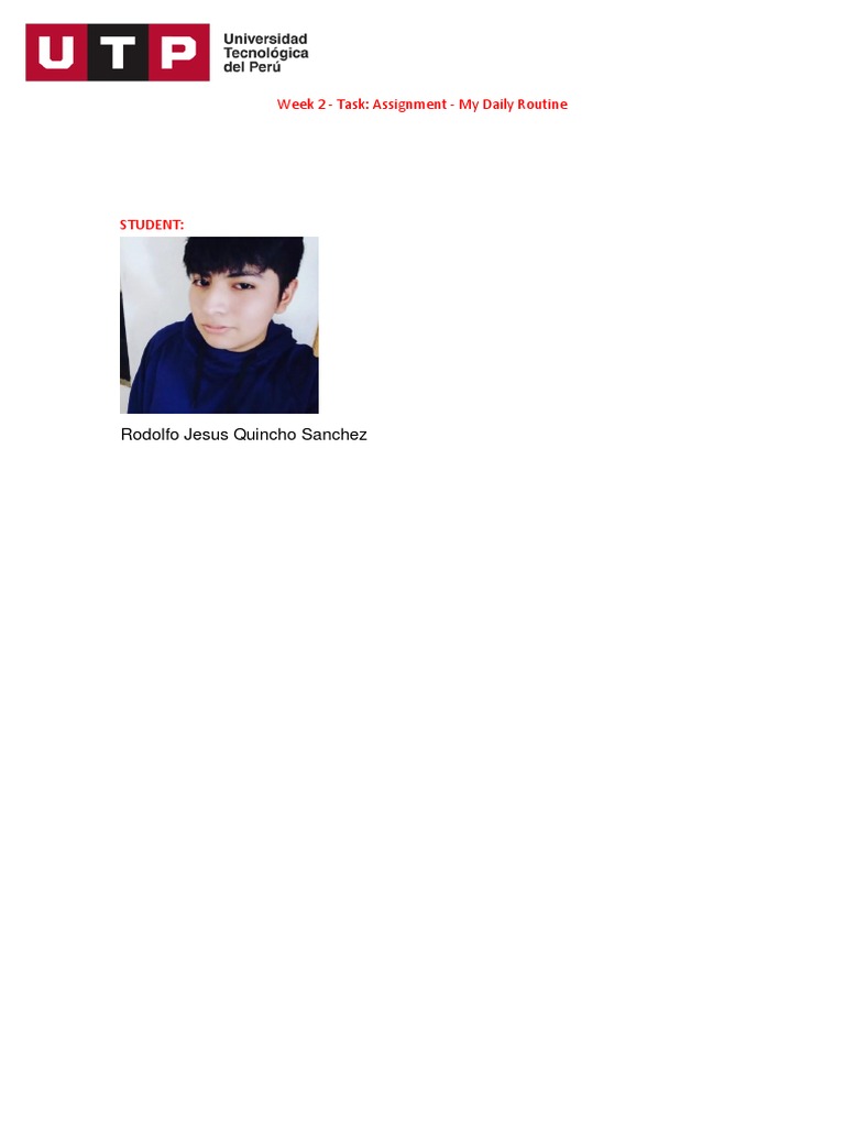 Week 2 Task Assignment My Daily Routine - Rodolfo Jesus Quincho Sanchez ...