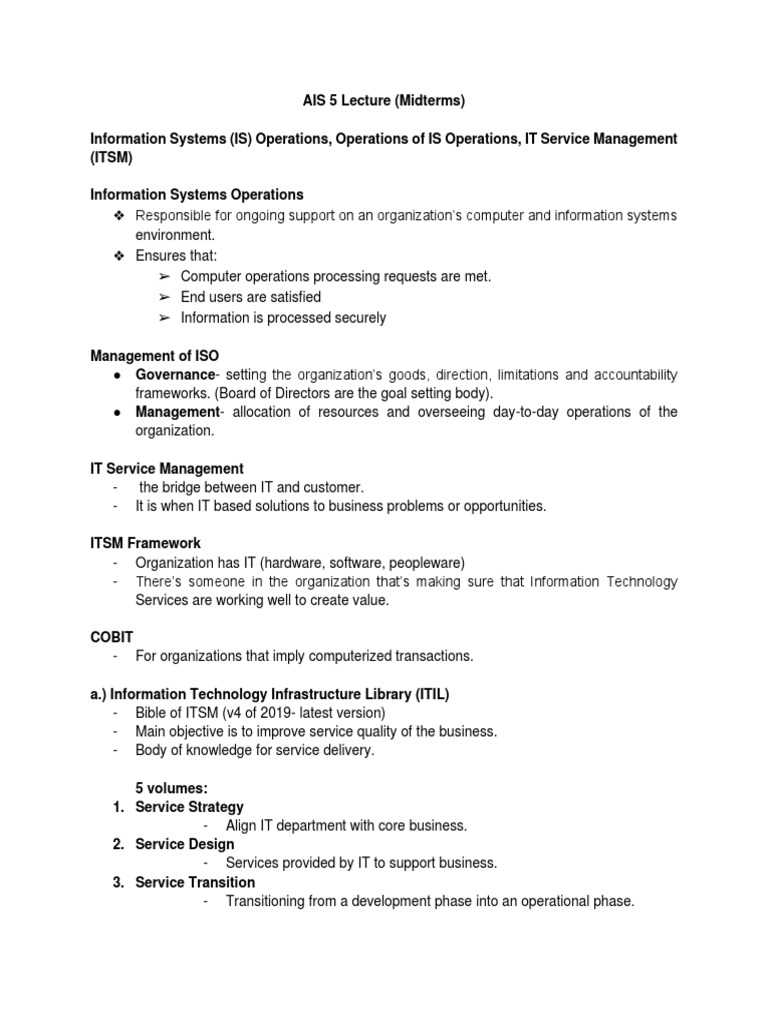 AIS 5 Lecture | PDF | It Service Management | Service Level Agreement