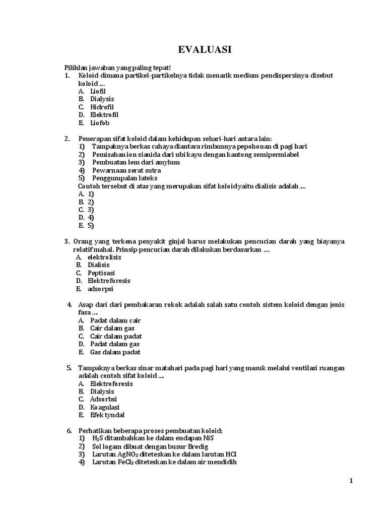 Soal Koloid Modul Kimia Kelas XI | PDF