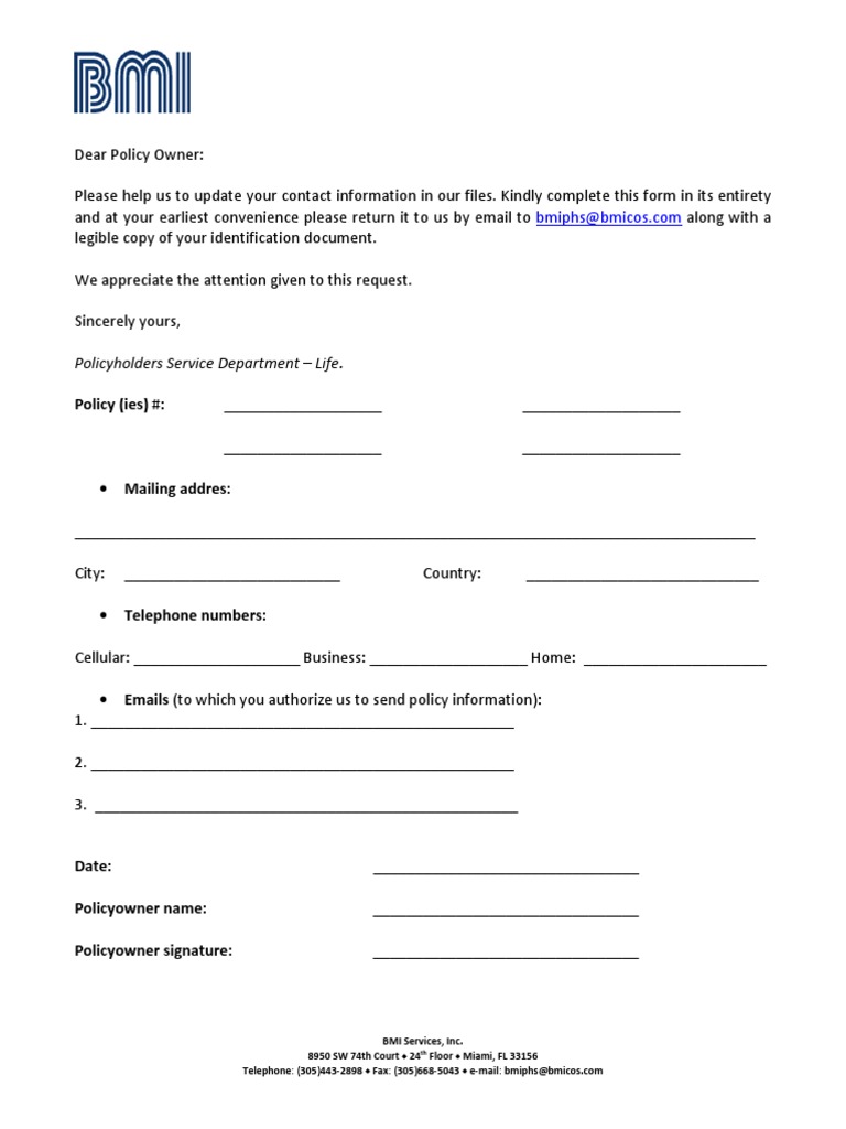 Contact Information Update Form Pdf