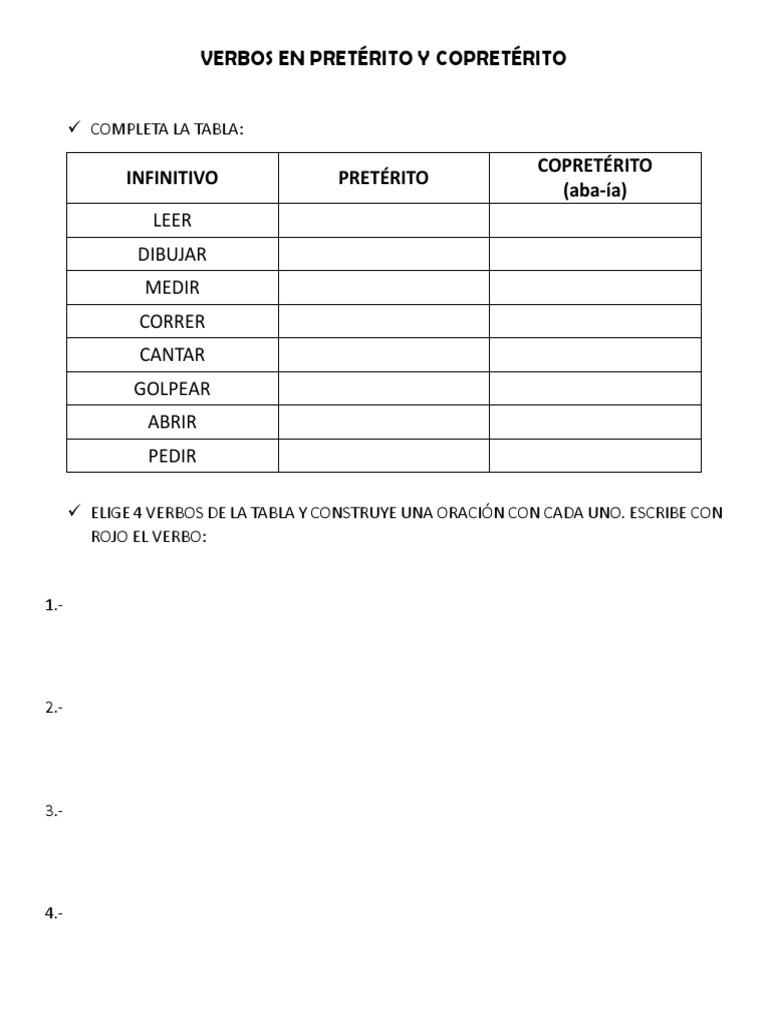 Verbos En Pretérito Y Copretérito Pdf Pdf