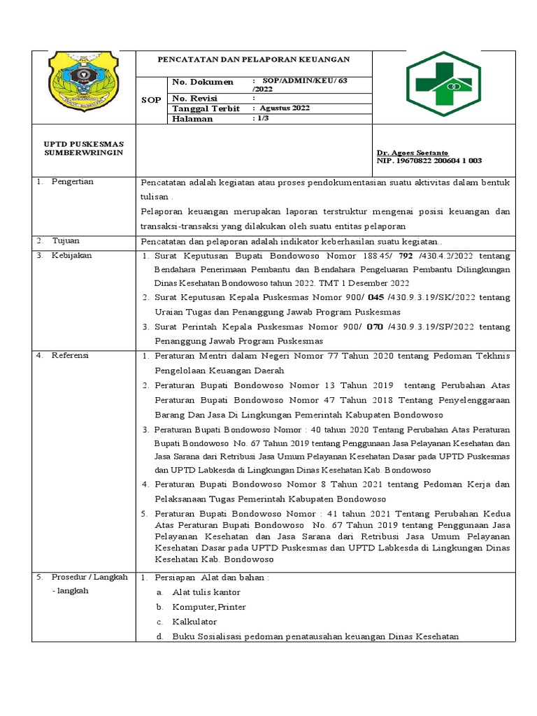 Sop Pencatatan Dan Pelaporan | PDF