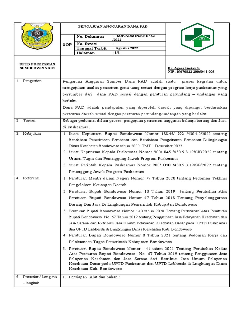 Sop Pengajuan Anggaran | PDF