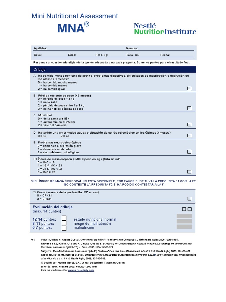 Formato MNA - SF | PDF | Salud pública | Ciencias de la Salud