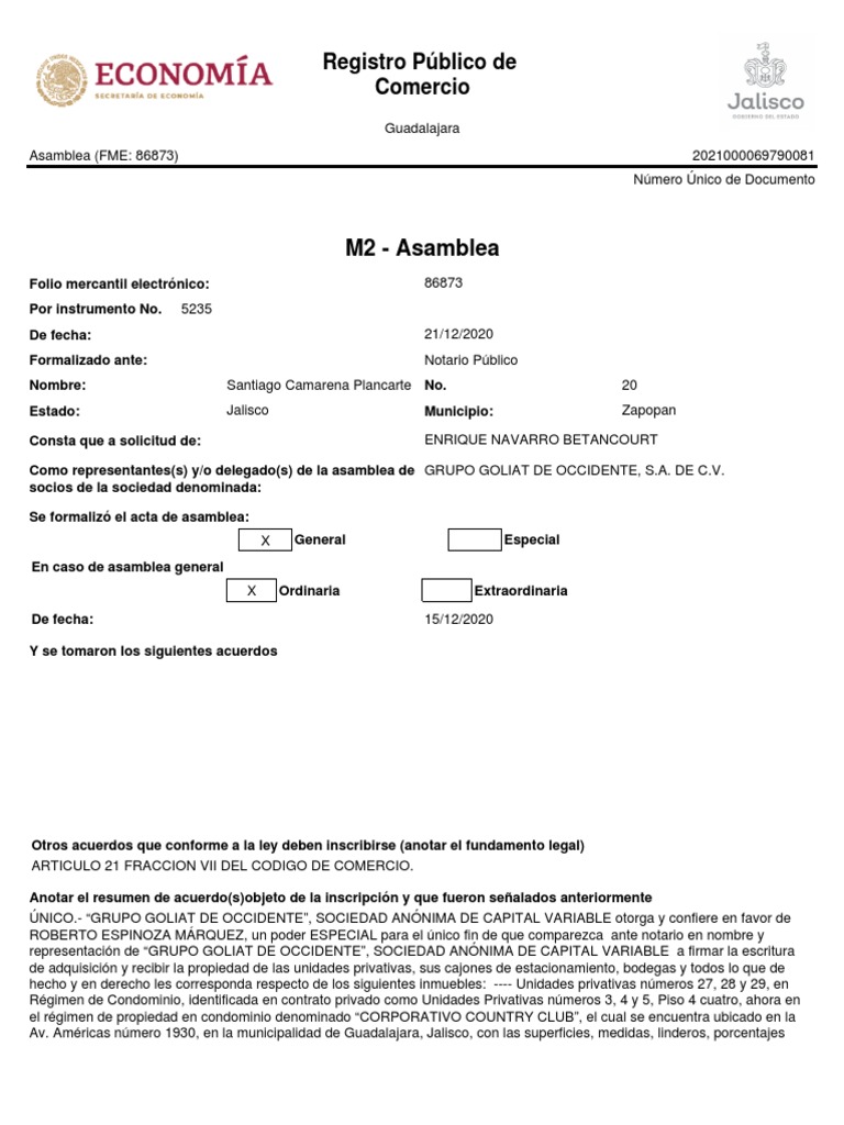 M2 - Asamblea: Registro Público de Comercio | PDF | Justicia | Crimen y ...