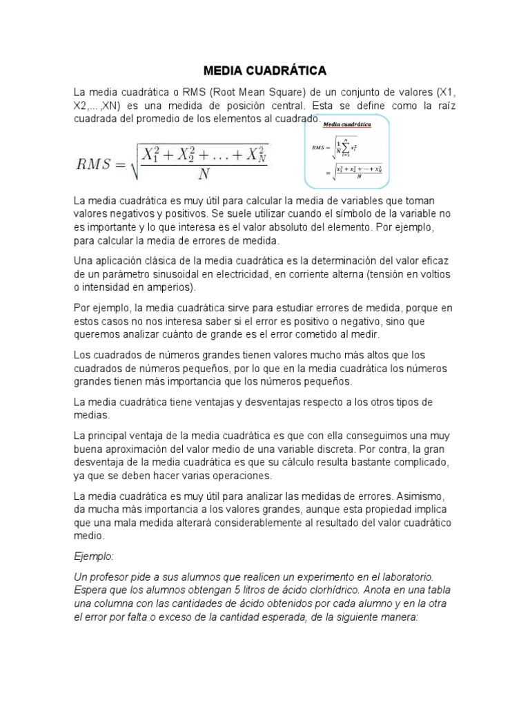 Media Cuadrática: Definición y Aplicaciones | PDF | Media cuadrática ...
