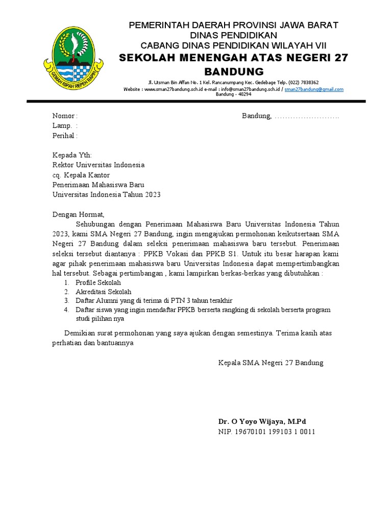 Permohonan PPKB UI 2023 SMA 27 | PDF | Karier & Perkembangan ...