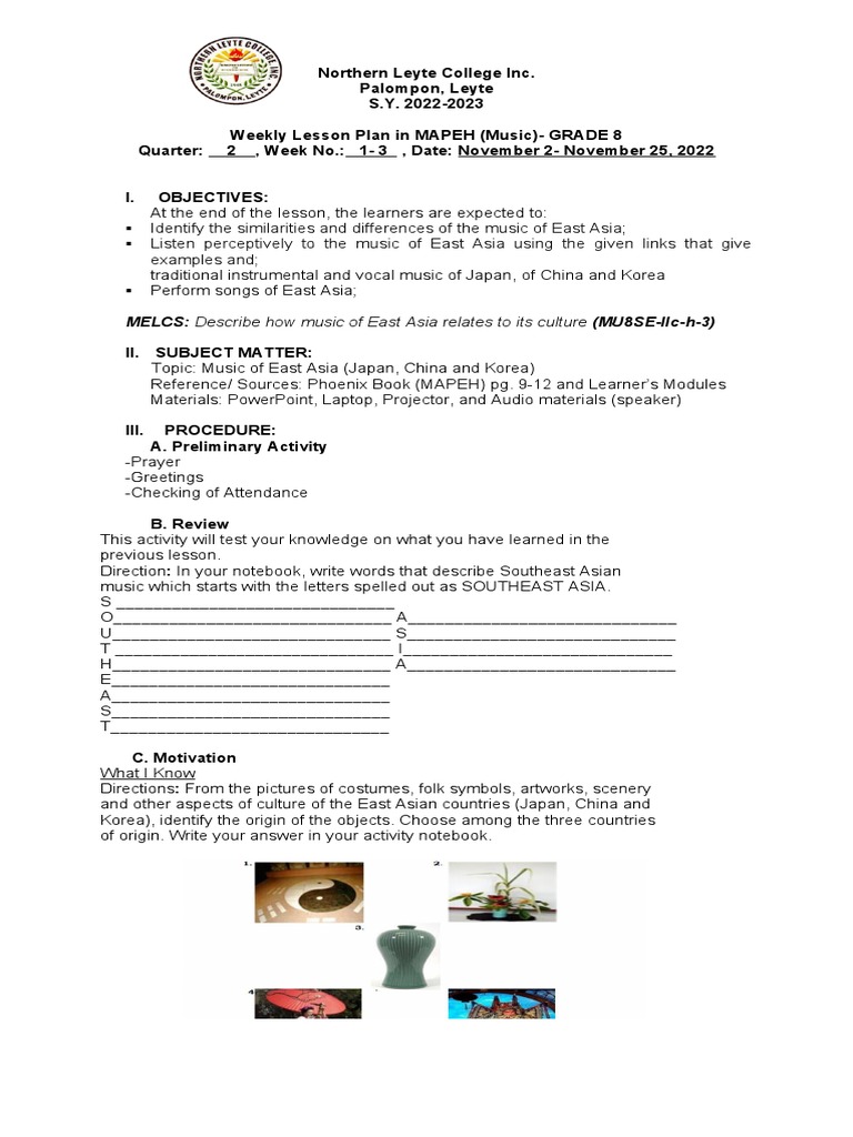 Lesson Plan Music 8 | PDF | Musical Instruments | String Instruments Lesson Plan Music 8 | PDF | Musical Instruments | String Instruments