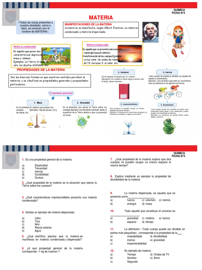 Ficha 3 Propiedades Generales de La Materia | PDF