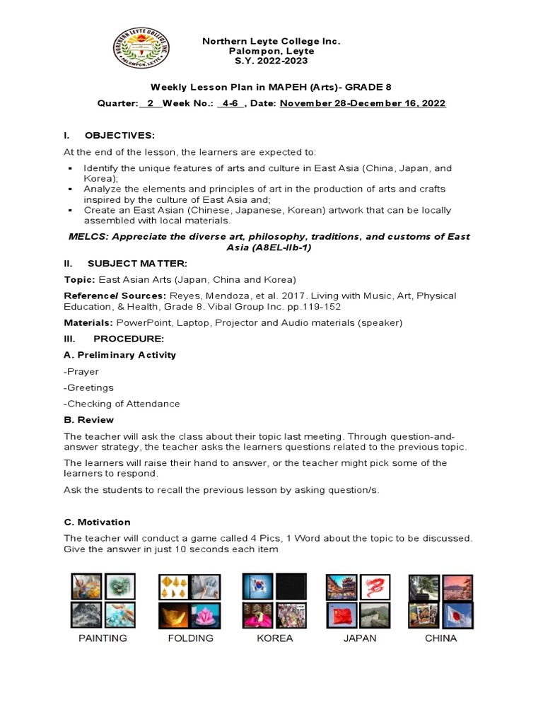 Lesson Plan Arts 8 | PDF | Paintings | East Asia