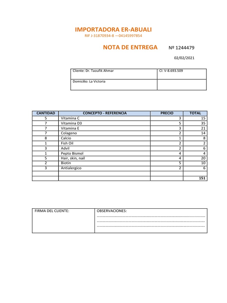 Modelo Nota de Entrega Word Copy Copy | PDF | Nutrientes esenciales ...
