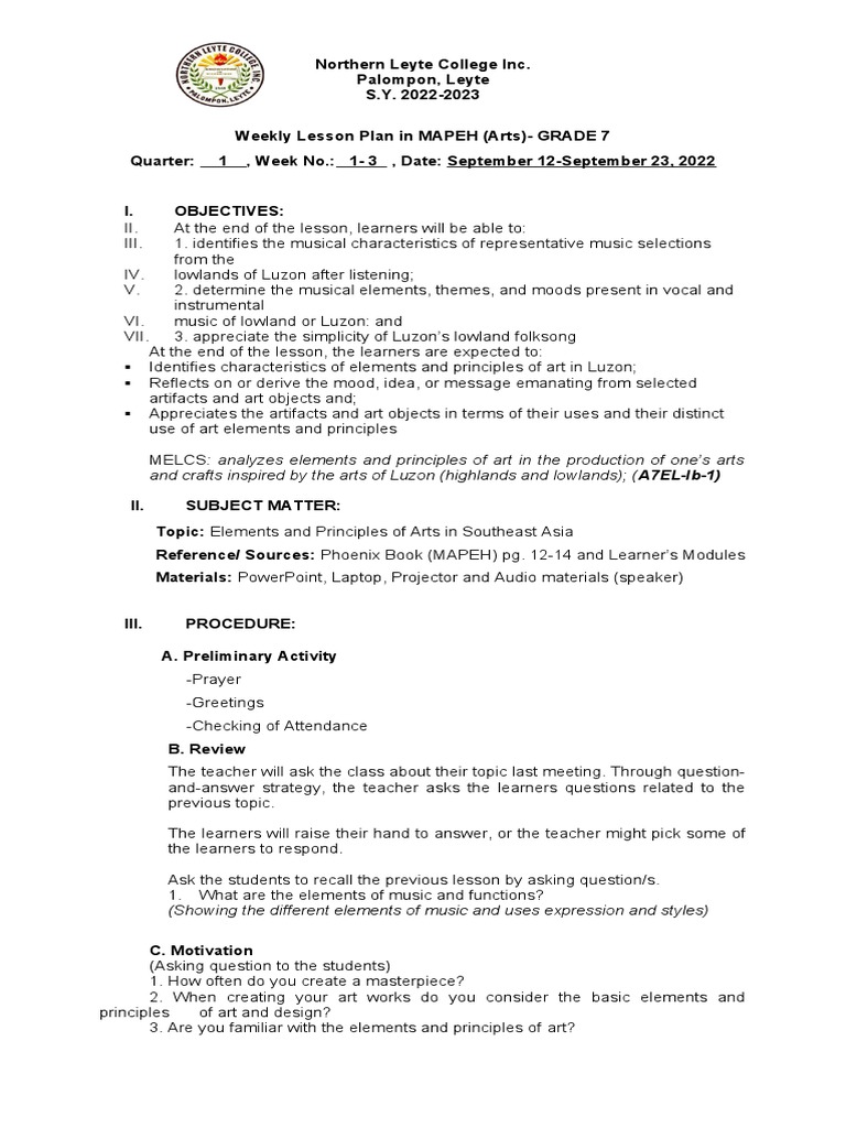 Lesson Plan Arts 7 | PDF | Color | Composition (Visual Arts) Lesson Plan Arts 7 | PDF | Color | Composition (Visual Arts)