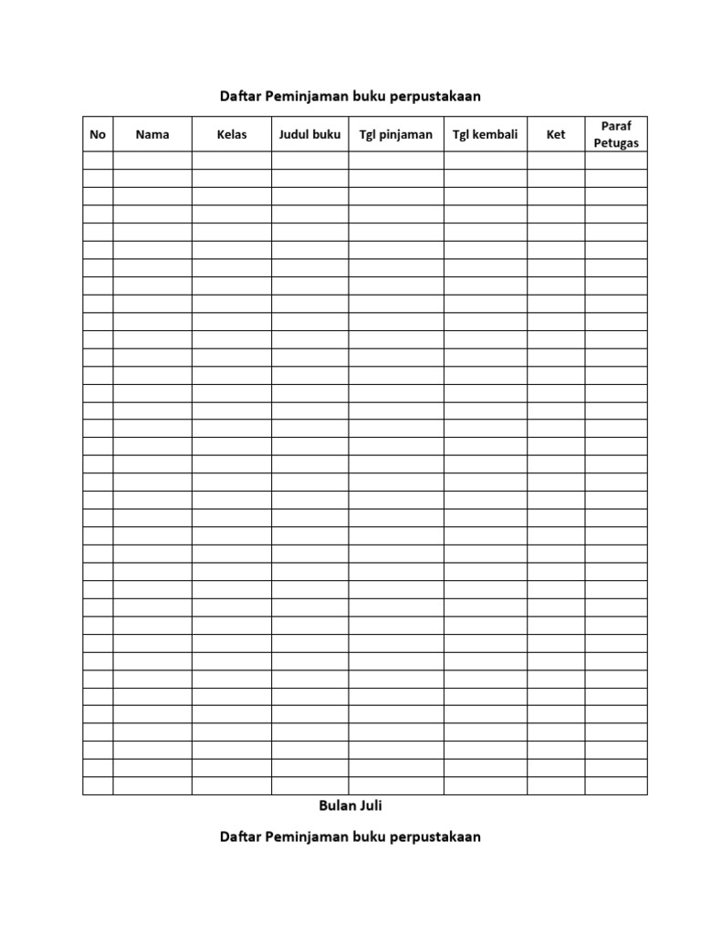Contoh Buku Peminjaman Perpustakaan | PDF