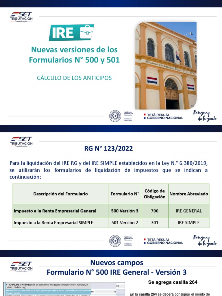 Nuevos campos en los Formularios N° 500 y 501 - Cálculo de Anticipos ...