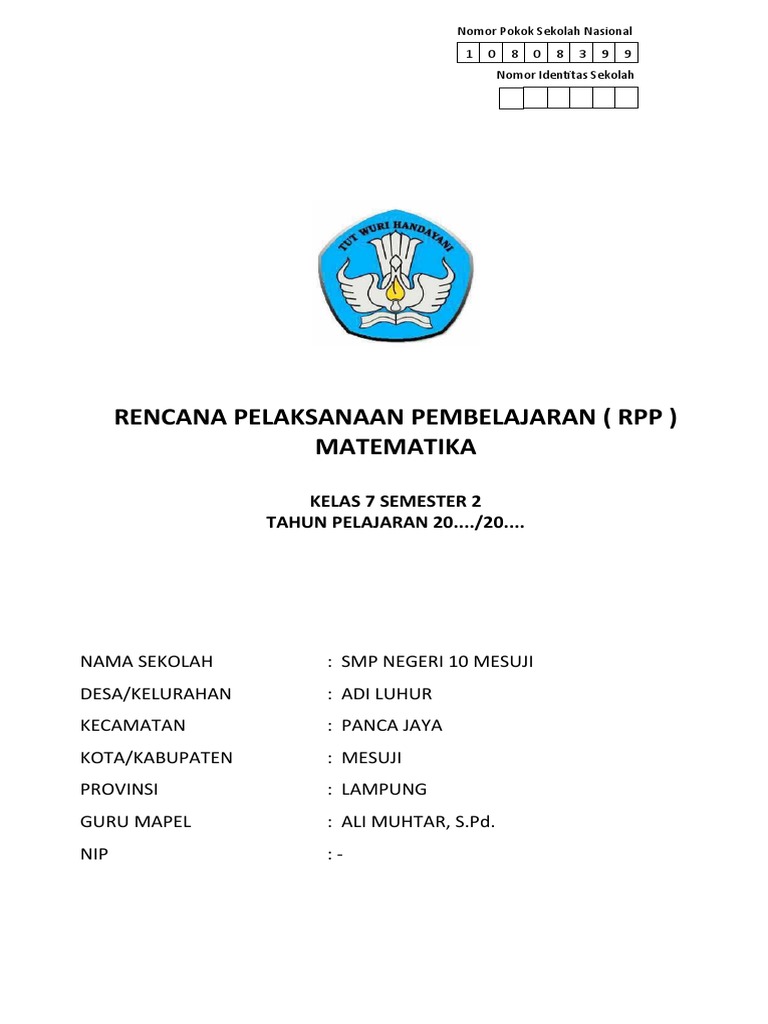 RPP 1 Lembar Matematika Kelas 7 Semester 2 - WWW - Kherysuryawan.id | PDF