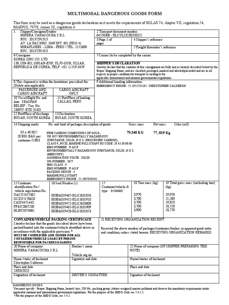 DG Declaration Form 2003 (2) Final - Rev3 | PDF | Dangerous Goods | Cargo