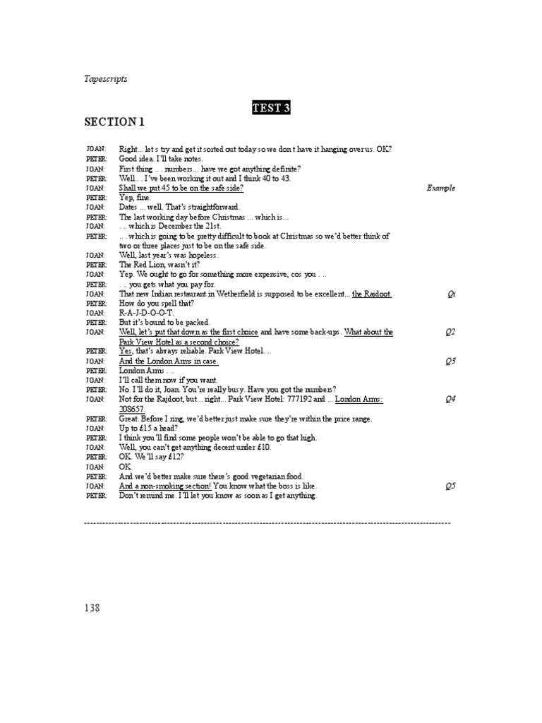 IELTS 03 - Listening 03 & Reading 03 - Transcripts & Keys | PDF ...