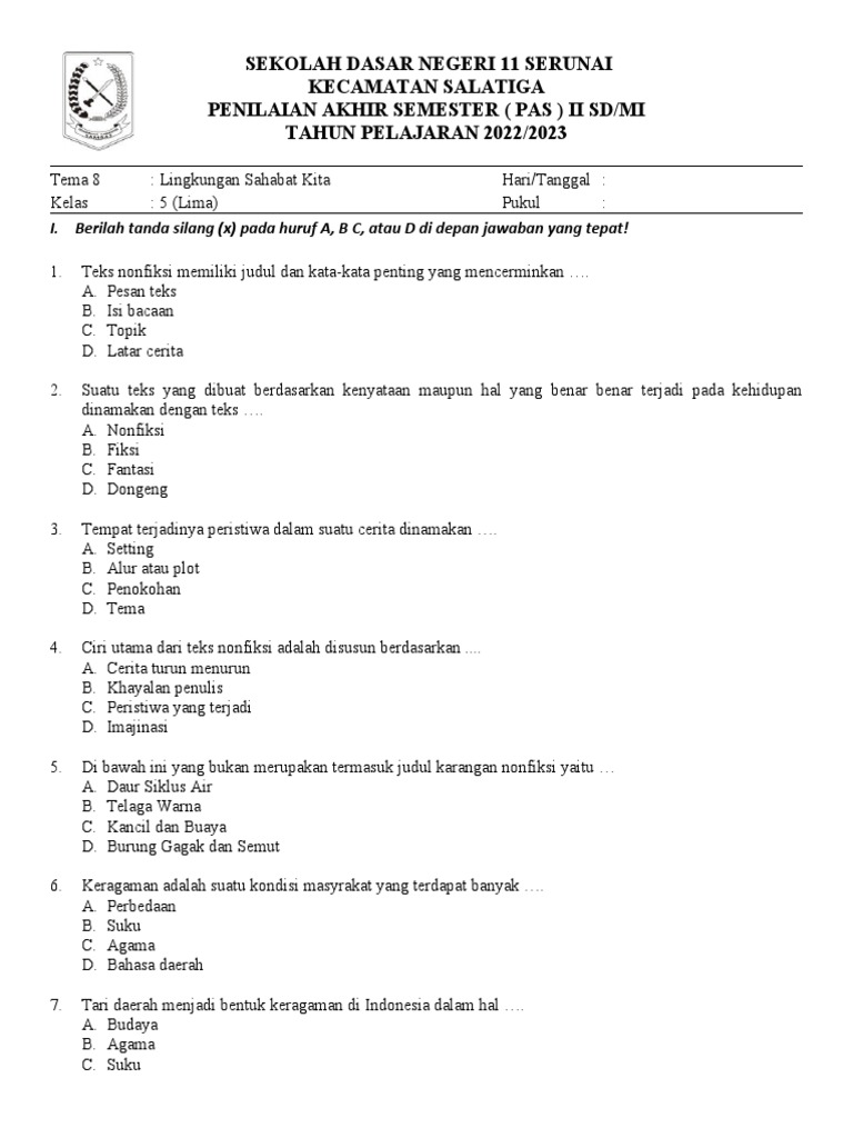 Soal Pas Tema 8 Kelas 5 | PDF