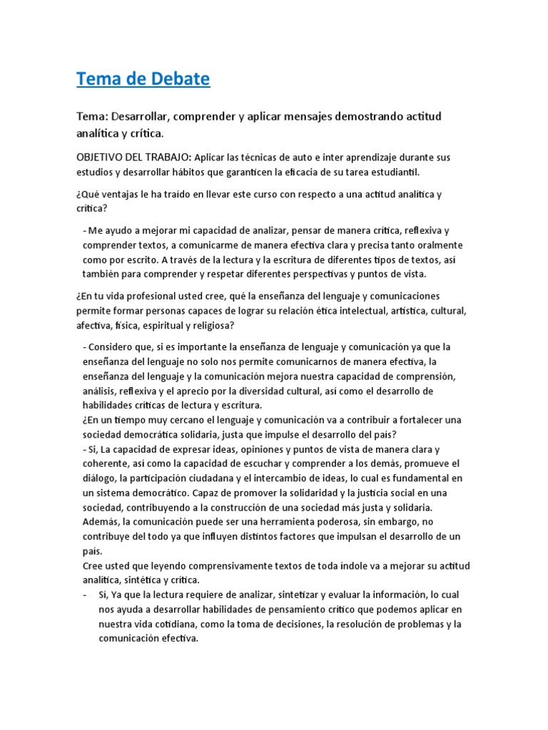 Tema de Debate | PDF | Comunicación | Aprendizaje