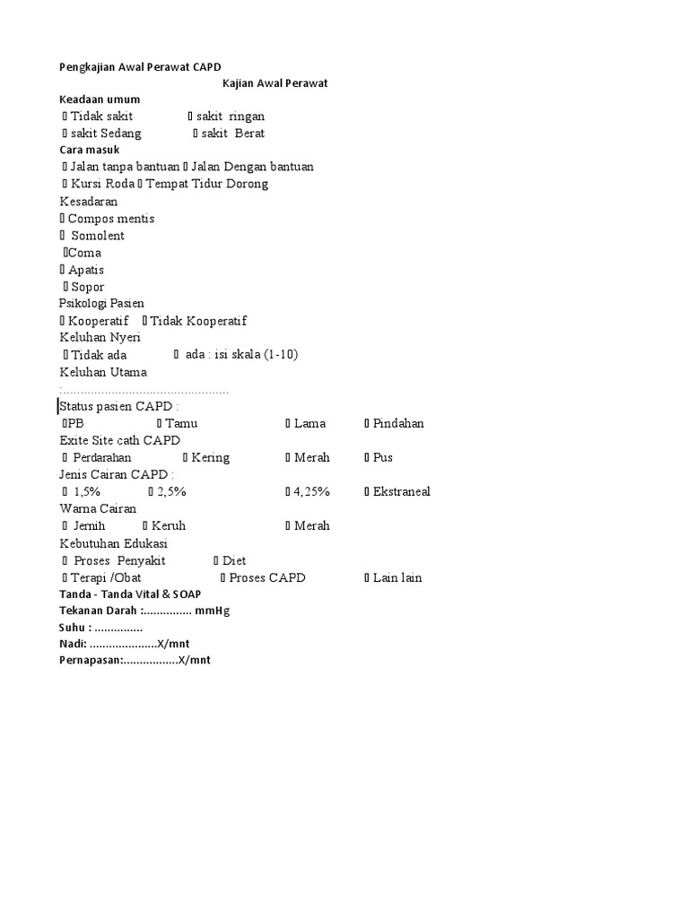 Pengakjian Awal Perawat CAPD Dan Pengkajian CAPD | PDF