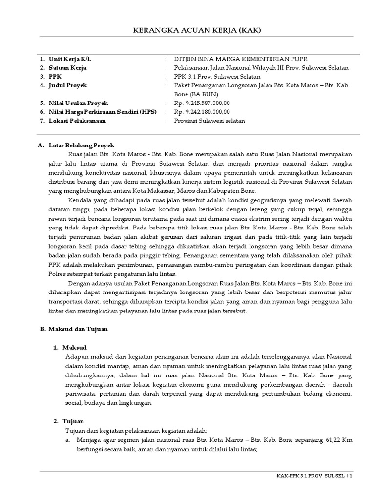 Kerangka Acuan Kegiatan KAK Longsoran ADD | PDF