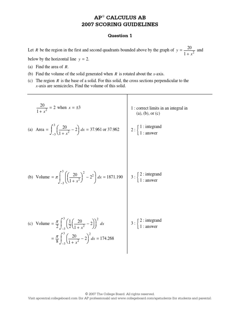 Ap07 Calculus Ab q1 | PDF | Integral | Cartesian Coordinate System